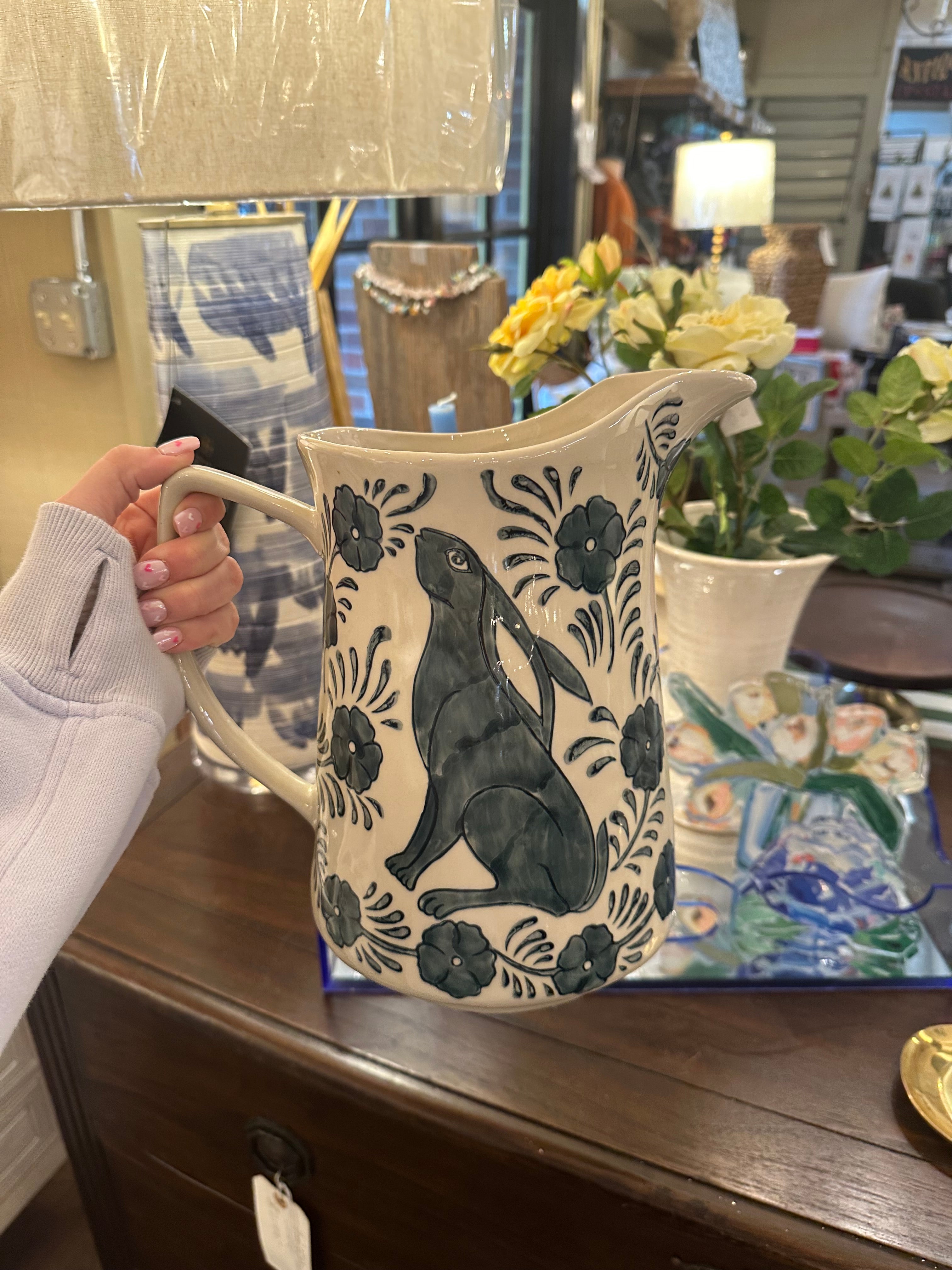Blue/White Bunny Pitcher – Southern Antiques